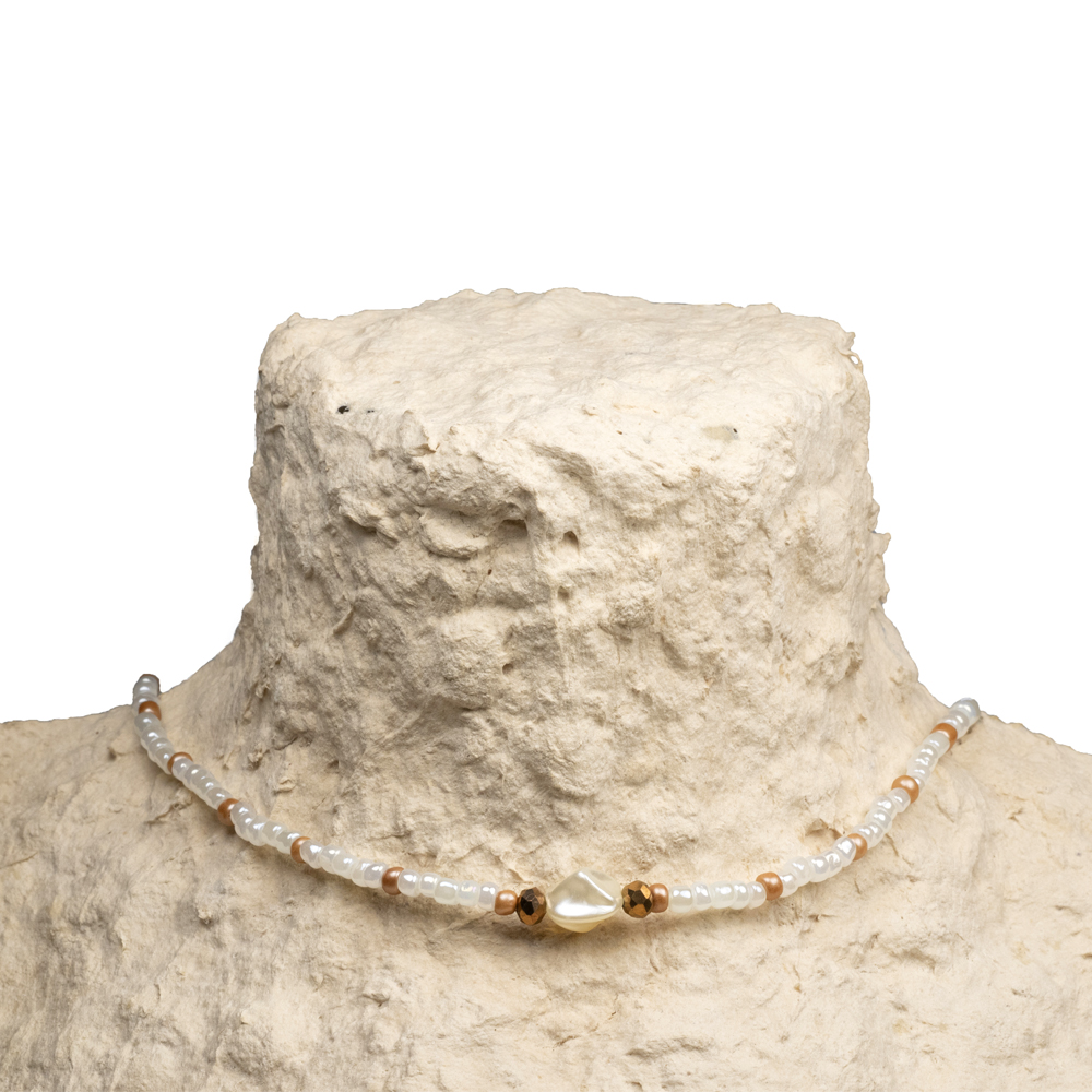SnowDrops Choker Margele Perle HandMade Alb Perlat | CrisFeather.com