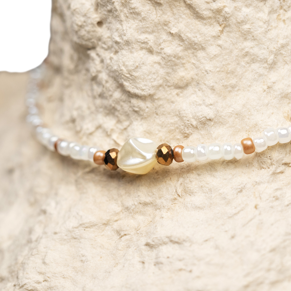 SnowDrops Choker Margele Perle HandMade Alb Perlat | CrisFeather.com